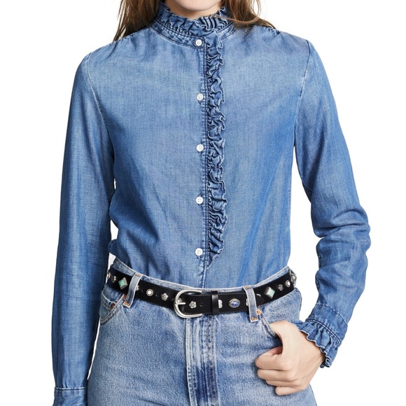 Frame Denim | Tops | Nwot Frame Springfield Ruffle Denim Shirt | Poshmark